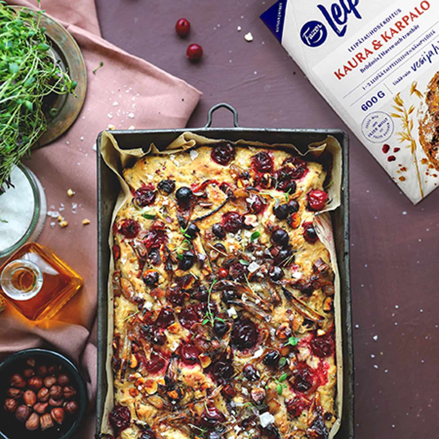 Kaura-karpalofocaccia - Fazer.fi